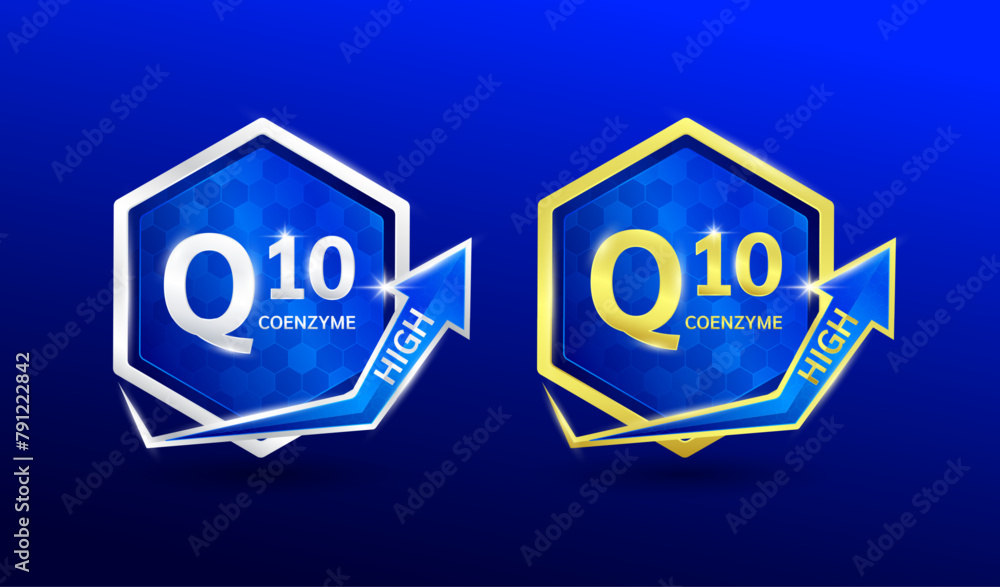 Vecteur Stock High coenzyme Q10 in hexagon shape aluminum gold and ...