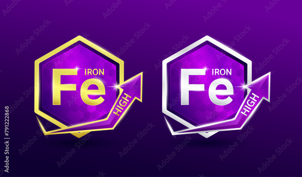 High iron minerals in hexagon shape aluminum gold and silver with shine ...