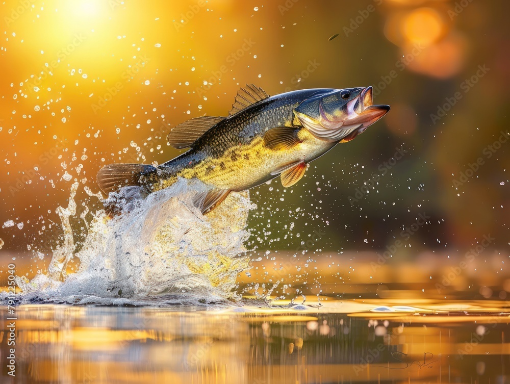 Large mouth bass jumping out of the water. Generate AI image Stock ...