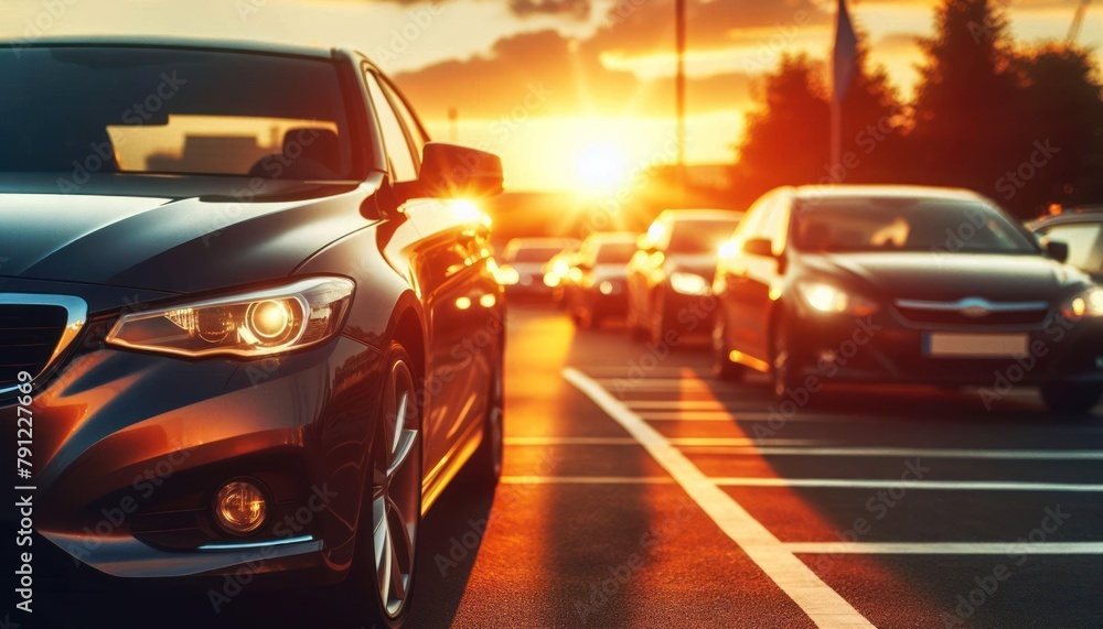 Car parked at outdoor parking lot. Used car for sale and rental service ...