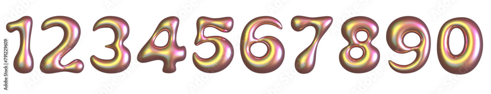 Metallic Glossy Numbers from one to zero 3d Number Balloons 0 to 9. Y2k ...