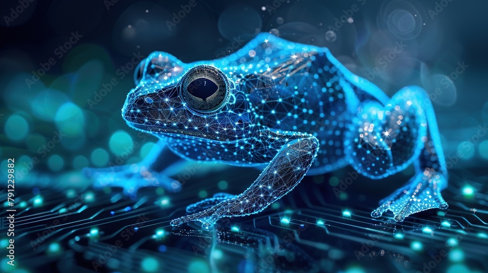 Big data visualization. A digital frog in flow information. Information aesthetic design ...
