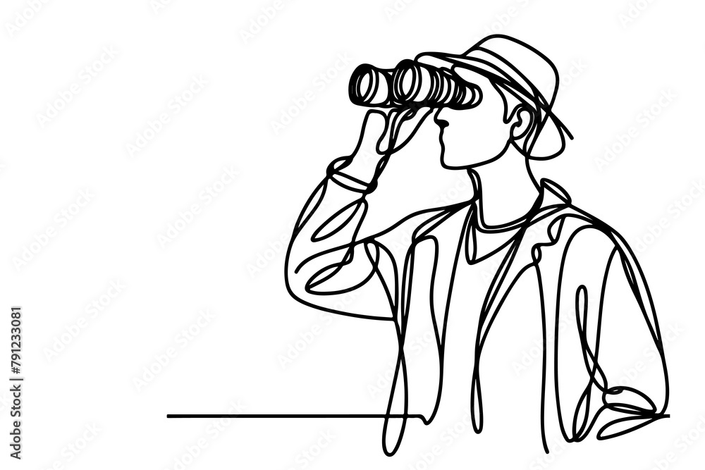 One continuous black line hand drawing of traveler man standing ...