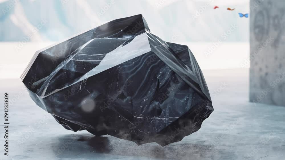 realistic render of a faceted shape with black obsidian on white ...