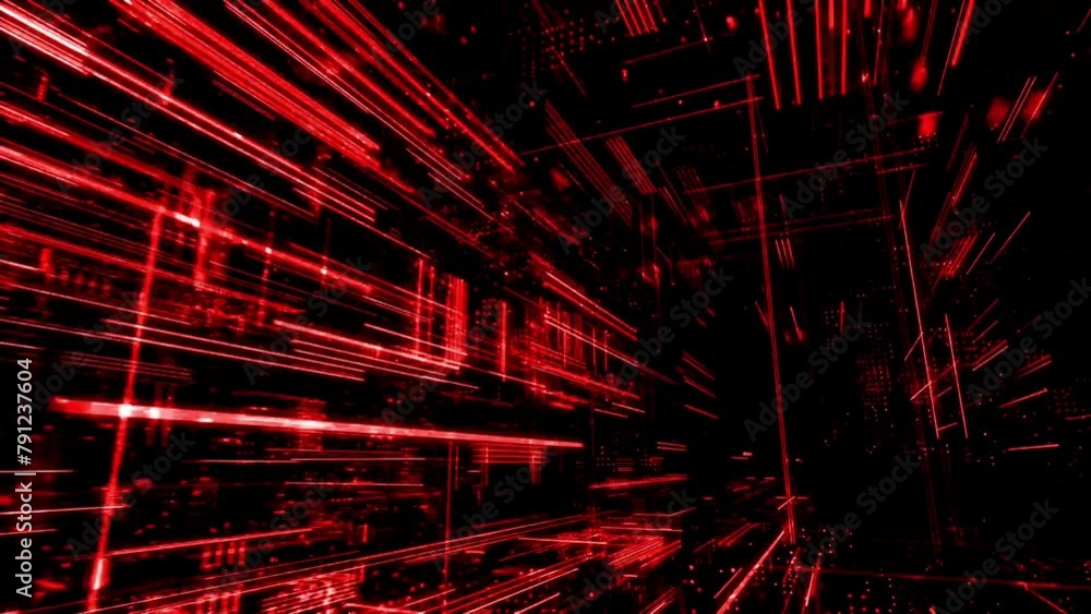 digital red light abstract virtual fiber optic network. Scanning data for hackers attack concept ...