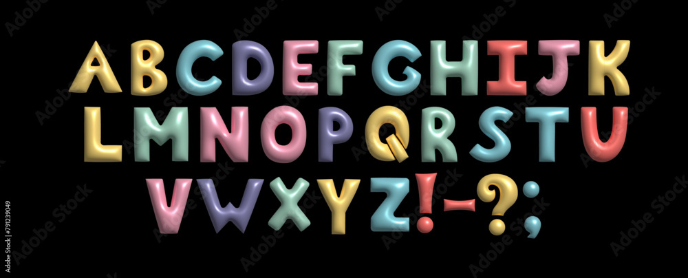 3d Set of multy color isolated alphabet letters and numbers. Pastel ...