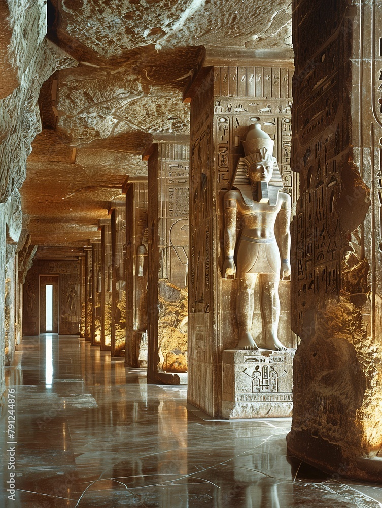 Ancient Egyptian Temple Corridor with Columns and Statues Stock ...