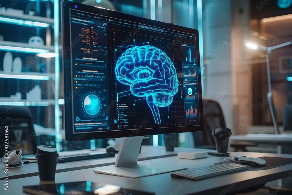 Brain Activity and Analysis on Computer Screen. High-tech computer ...