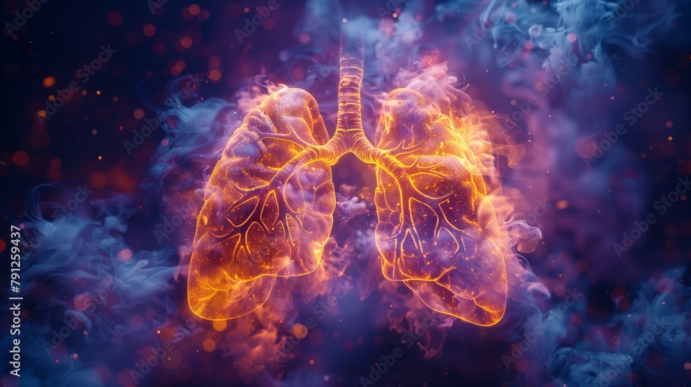 Vibrant 3D Render of Human Lungs with Smoke Effect. Vibrant 3D rendered ...