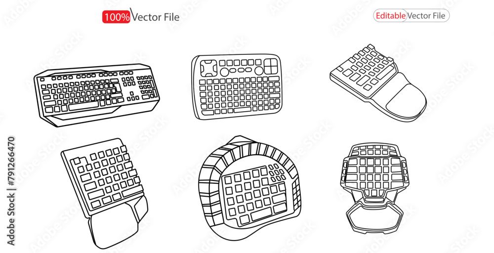 Gaming Keyboard Top View Isolated On Background Vector Illustration