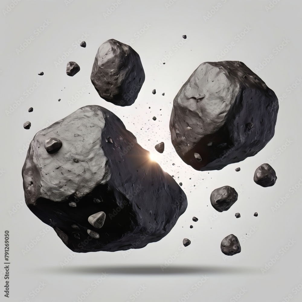 Asteroids swarm of boulders or stone meteorite isolated on transparent ...