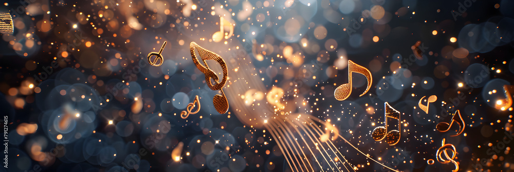 Musical notes in space ,Colorful music notes background with space for ...