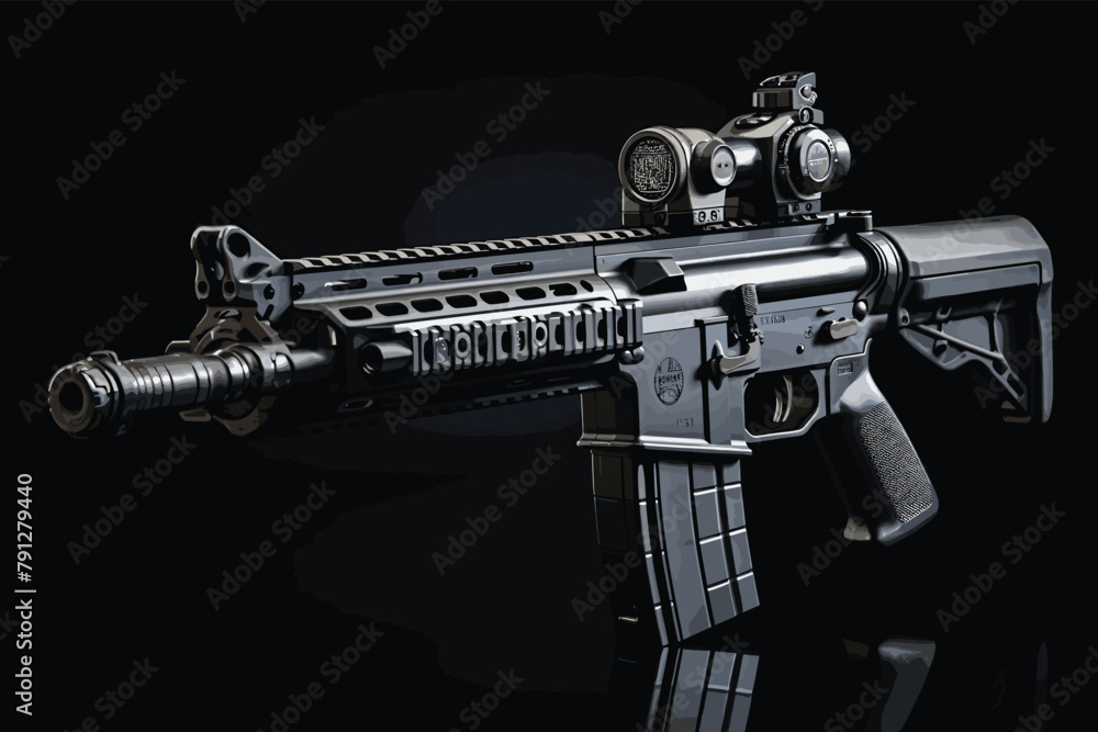 M4 assault rifle with optic sight on black background Stock Vector ...