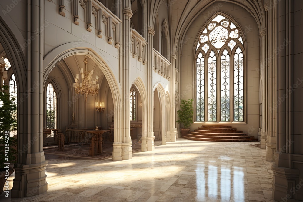 Neo-Gothic Castle Foyer Concepts: Stone Masonry Walls and Lancet ...