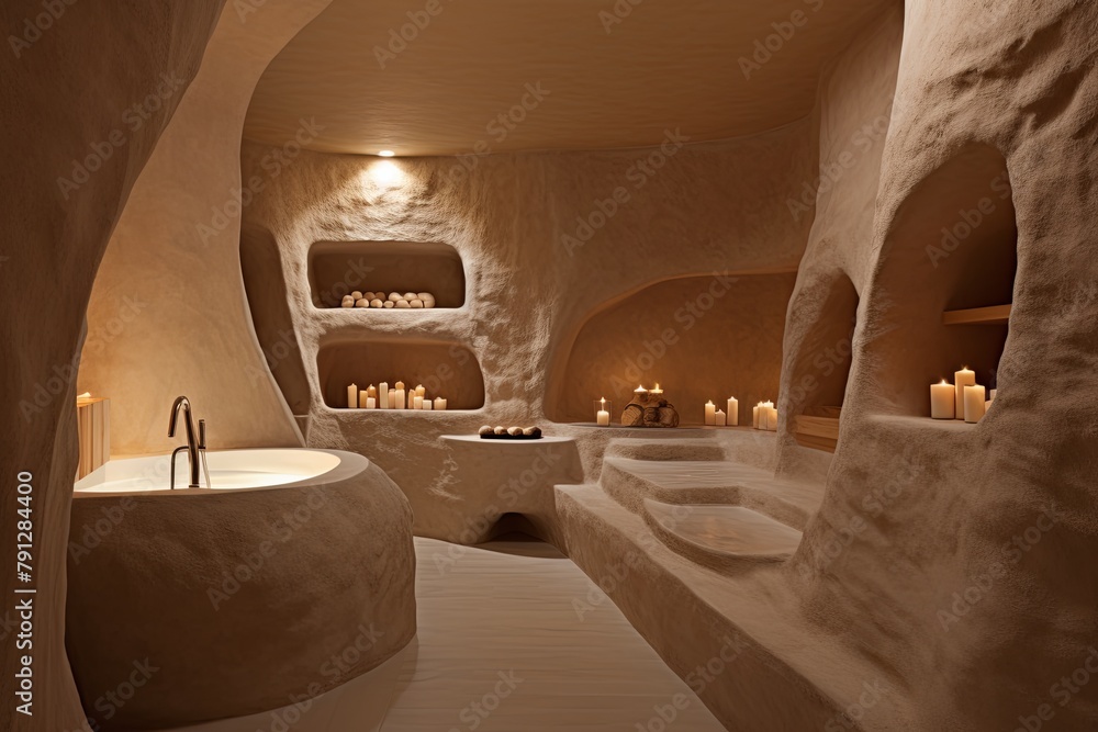 Quartz Sink Basins & Hidden Alcoves: Neolithic Cave-Inspired Spa Room ...