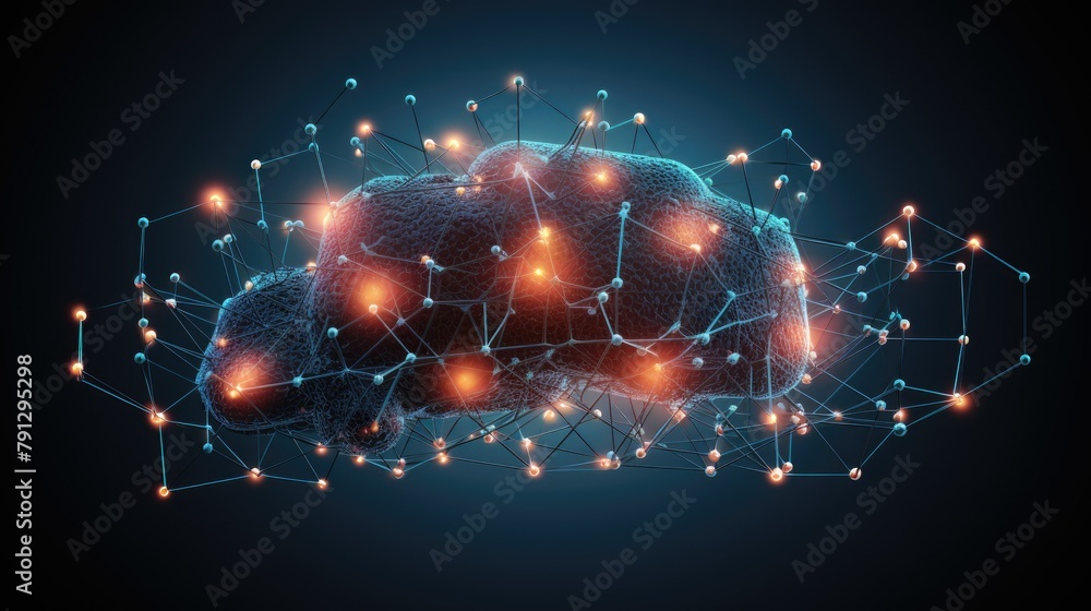 Abstract digital brain of interconnected nodes and pathways Stock ...