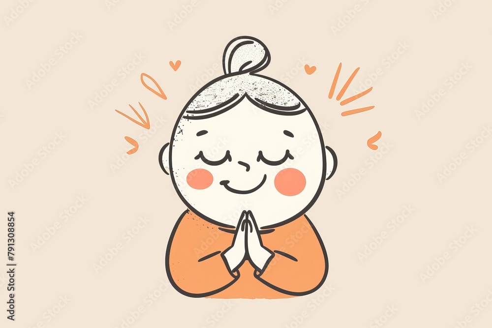 Cartoon cute doodles of a character feeling grateful, with a smile and ...