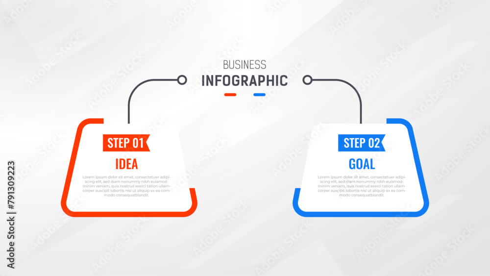 Two Step Infographic label design Vector template with line icons ...