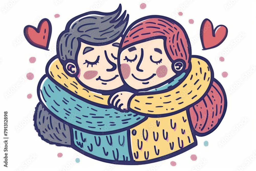Cartoon cute doodles of a loving embrace between two characters ...
