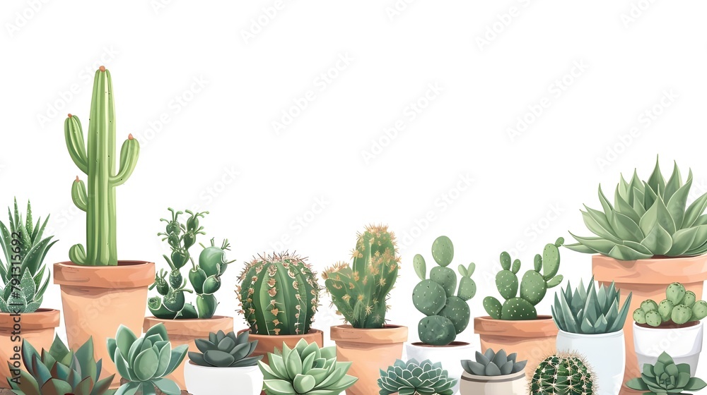 set of colorful cactus plants in colored pots. Exotic and Tropical ...
