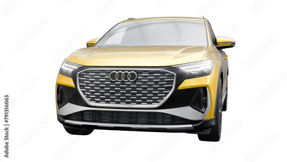 Berlin. Germany. March 11, 2024. Audi Q4 e-tron 2022. Yellow modern ...