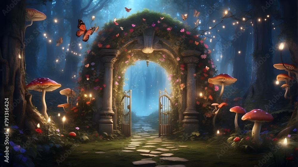 A fantastical, enchanted forest straight out of a fairy tale, complete ...