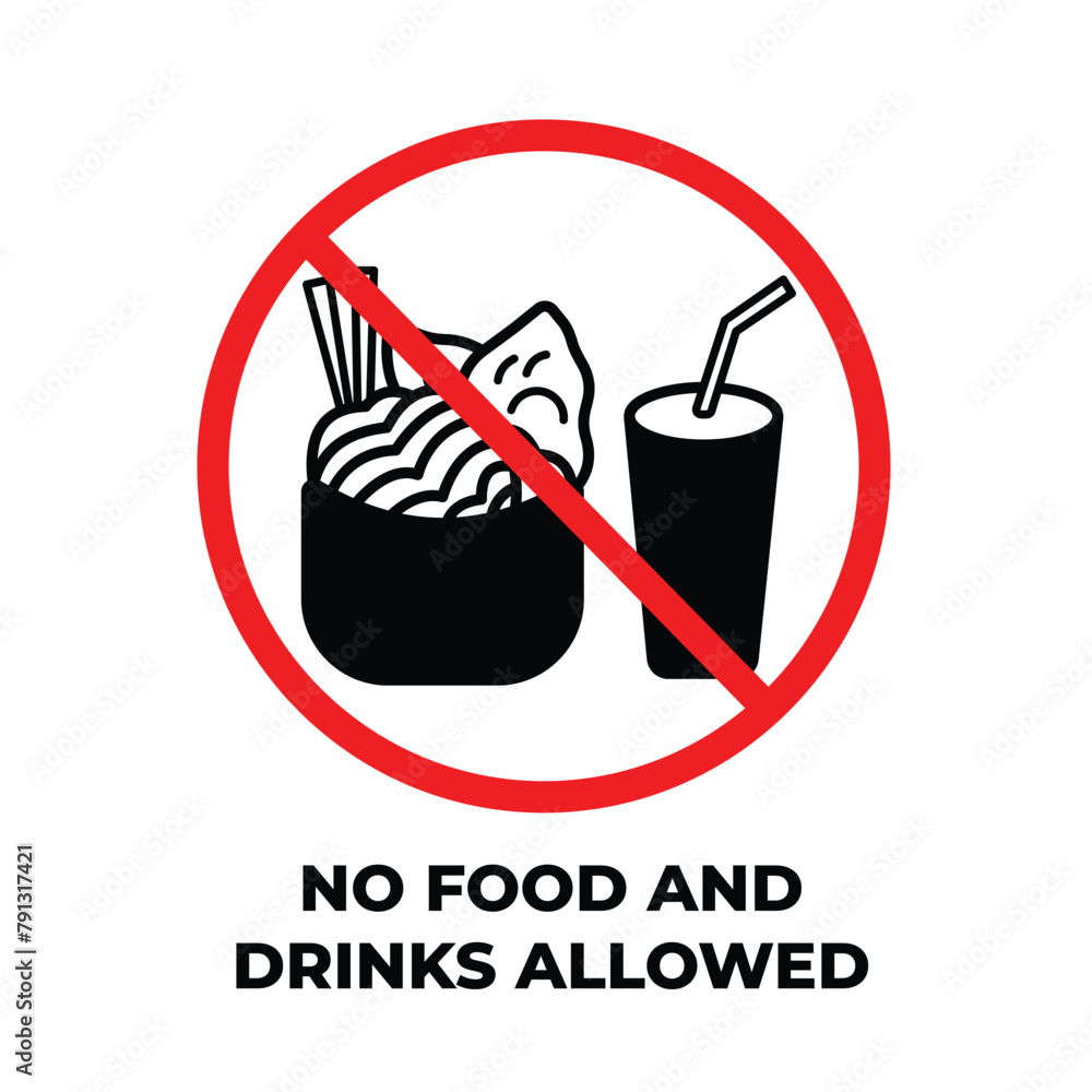 No food and drinks allowed with red cross sign age banner illustration ...