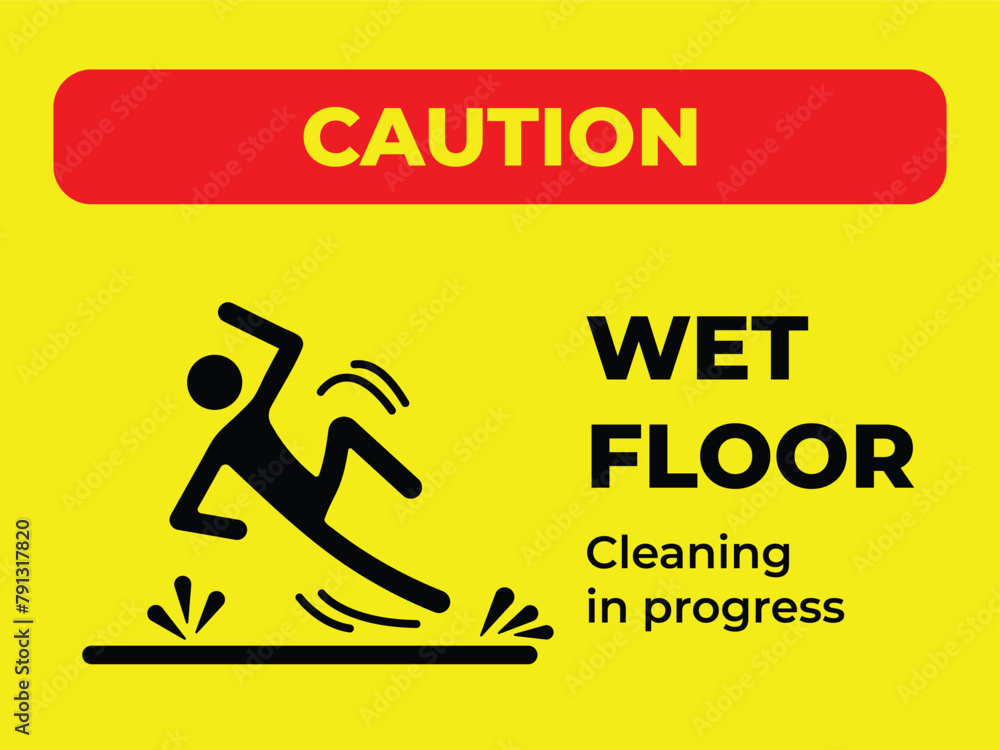 Caution wet floor cleaning in progress sign age banner poster ...
