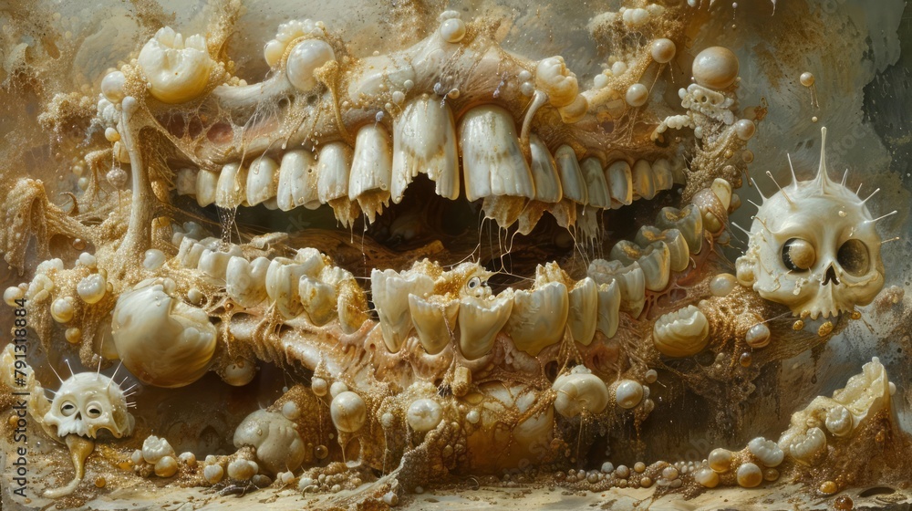 With a toothy grin and a glint in its eye, a personification of plaque ...