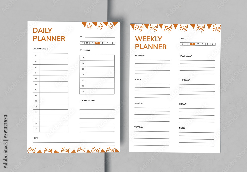Daily and Weekly Planner Template Layout Stock Template | Adobe Stock