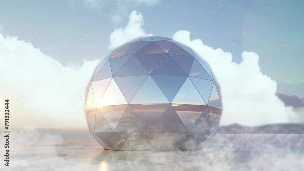realistic render of a silver spherical dome shape prism. seamless ...