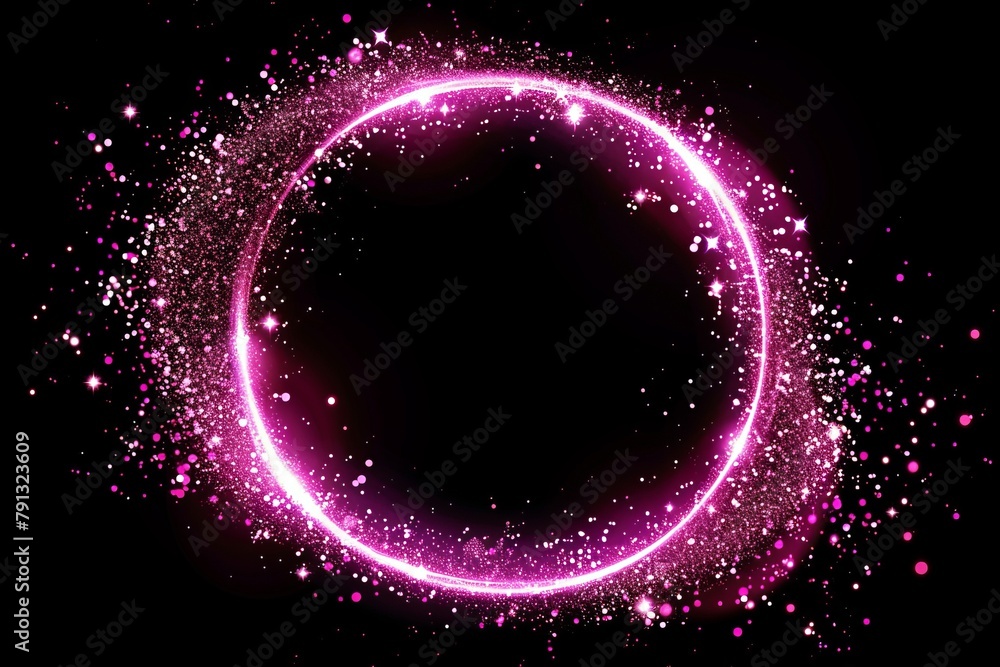 Pink glitter circle of light shine sparkles and pink spark particles in ...