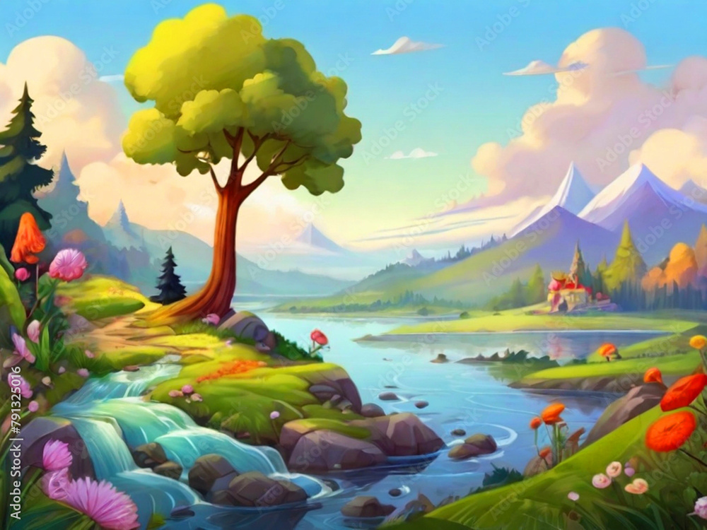 Beautiful nature cartoon art. Cartoon Background. Stock Photo | Adobe Stock