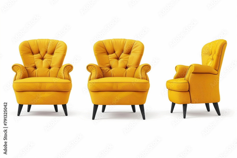 Vetor de Yellow armchair in modern style from different angles. Front ...