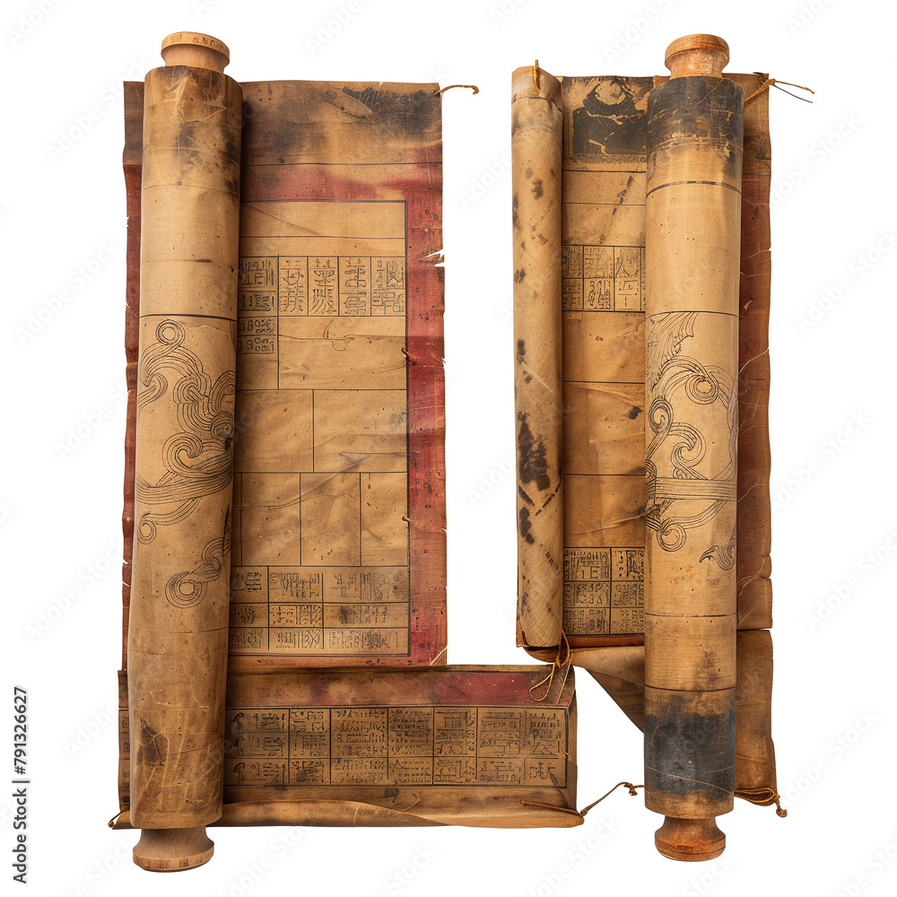 Mockup of an ancien parchment sroll on alpha transparent background, AI ...