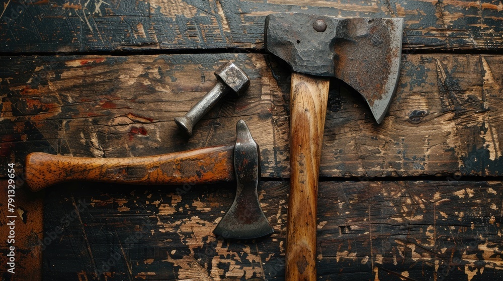 Cooking utensils axe and hammer for meat preparation featuring a sharp ...