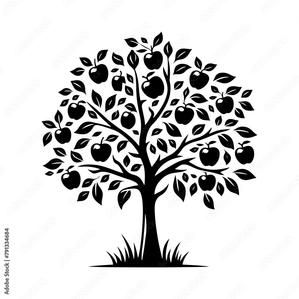 Black Vector Apple Tree Silhouette A Moonlit Dance Of Natures Bounty Apple Tree Illustration