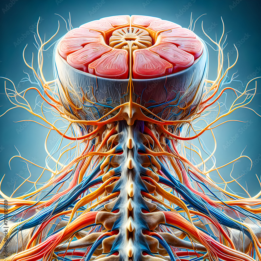 Cross-sectional anatomical illustration of the neural network system in ...
