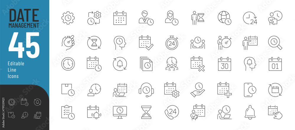 Date Management Line Editable Icons set. Vector illustration in modern ...