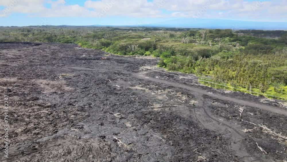 Drone push-in overlooks massive lava fields on Big Island, Hawaii ...