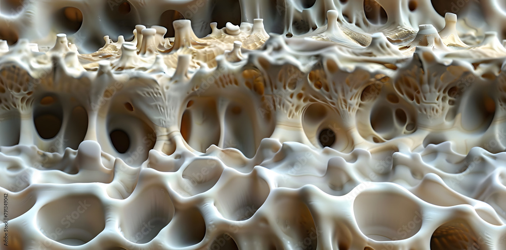 Bone tissue human skeleton under microscope, cells structure, medical ...