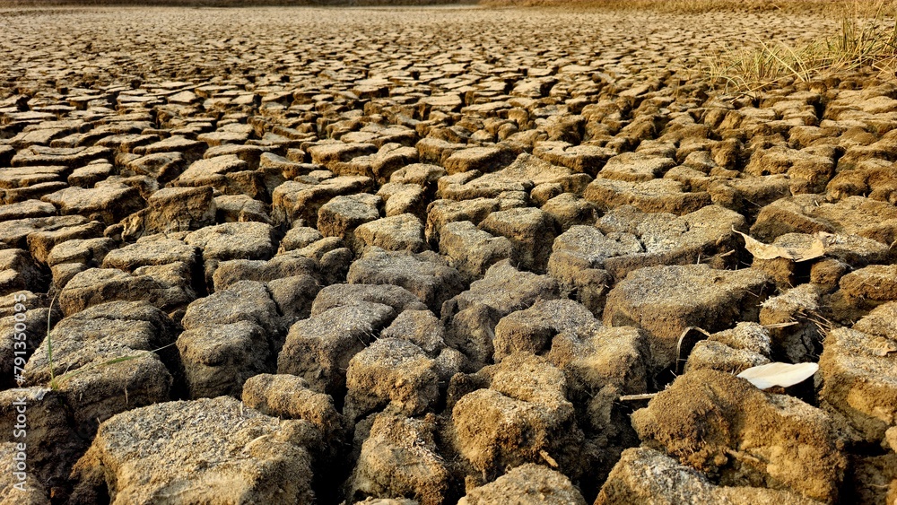Dry creaked soil land. background and texture of dry land. climate ...