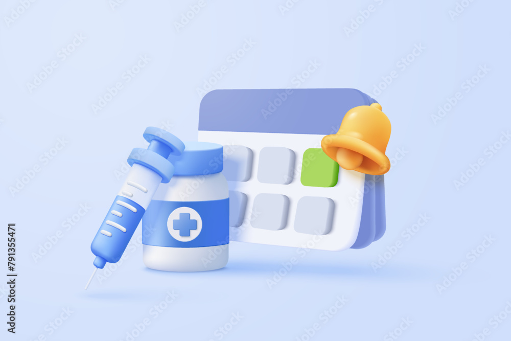 3d calendar marked date and time for reminder with pharmacy drug icon ...
