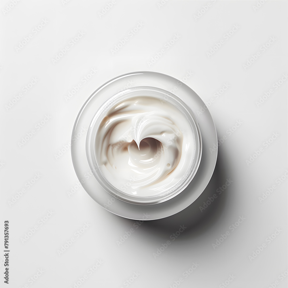 Open cosmetic jar with moisturizing face cream top view isolated on ...