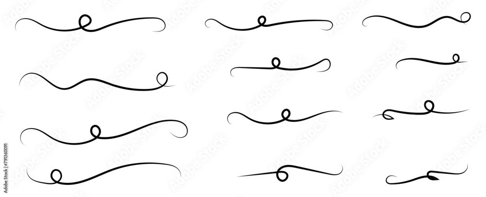 Swoosh and swoops double underline typography tails shapes set. Brush ...