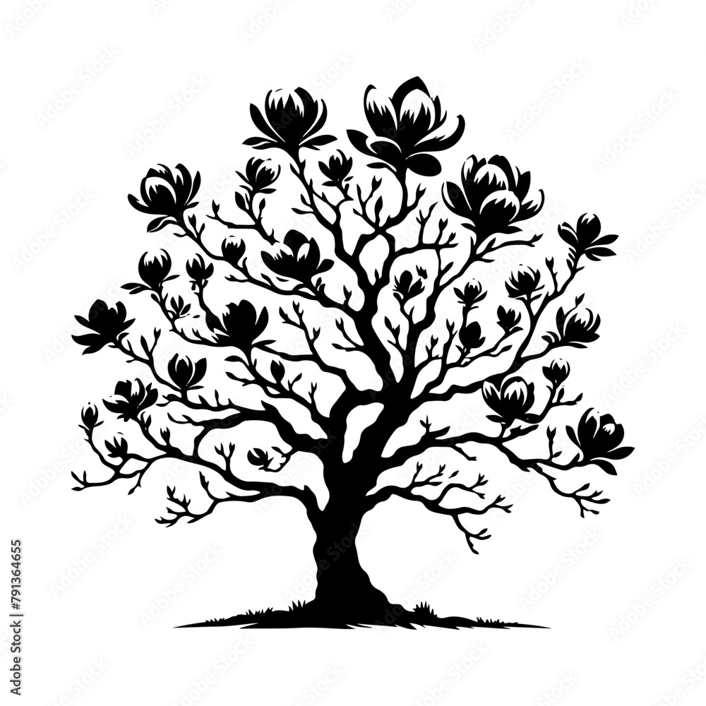 Black Vector Magnolia Tree Silhouette, Nature's Elegance Flourishing ...