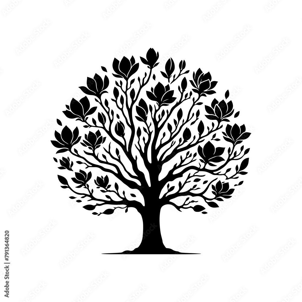 Vetor de Black Vector Magnolia Tree Silhouette, Nature's Elegance ...