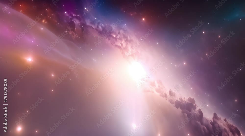 Seamless loop galaxy exploration through outer space towards glowing ...