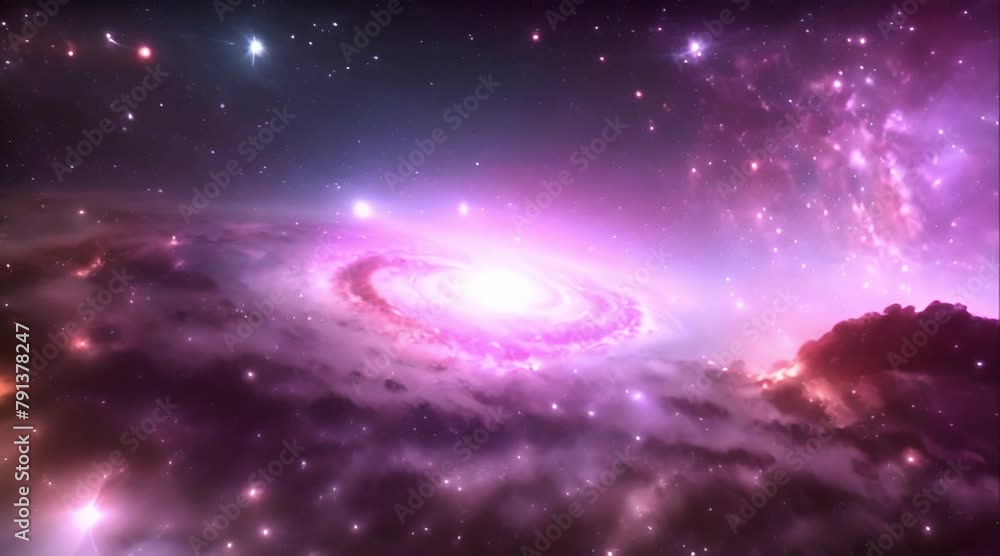 Seamless loop galaxy exploration through outer space towards glowing ...