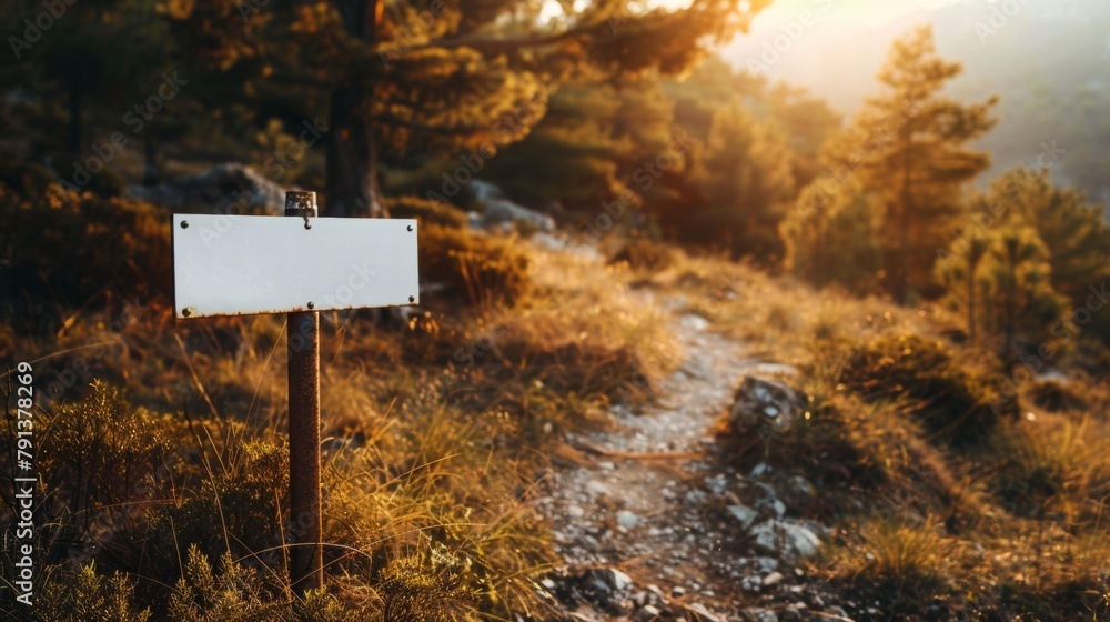 Blank mockup of a modern trailhead sign made of sleek metal and glass ...
